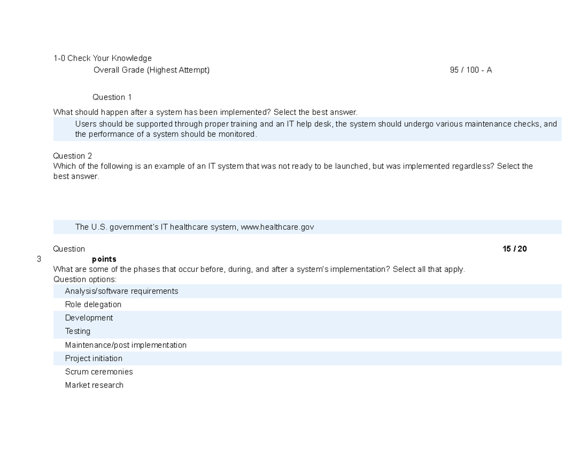Mod 1 - Quiz 1 - 1-0 Check Your Knowledge Overall Grade (Highest ...