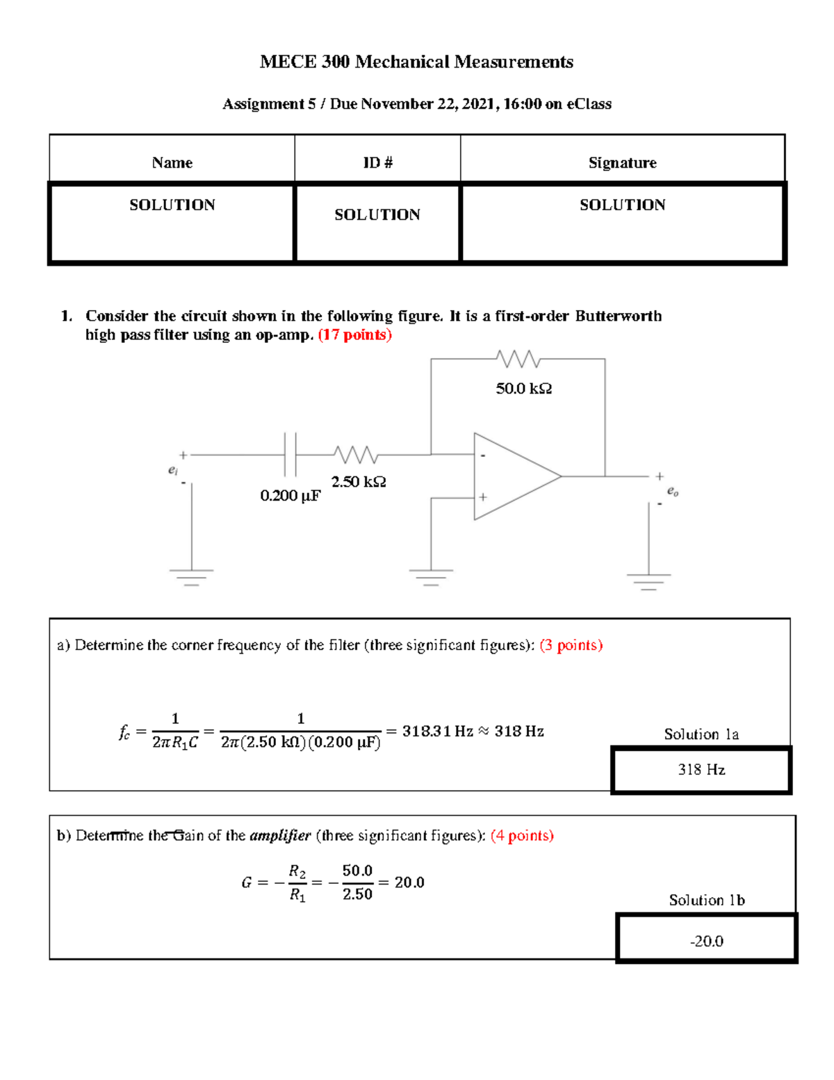 WI22 MECE300 assignment 9 Solution - MECE 300 Mechanical Measurements Assignment 5 / Due ...