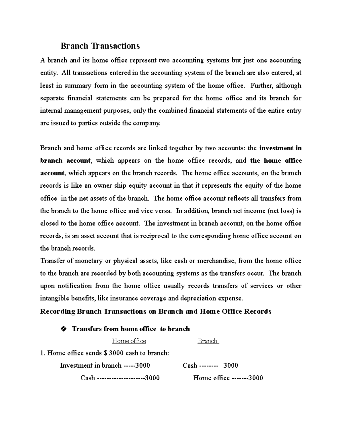 Branch and Consignment Accounting Part2 - Branch Transactions A branch ...