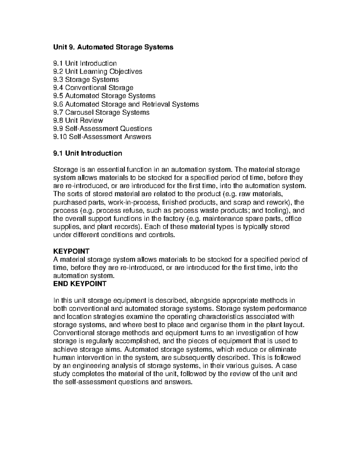 Unit 9 automated storage systems - Unit 9. Automated Storage Systems 9 ...