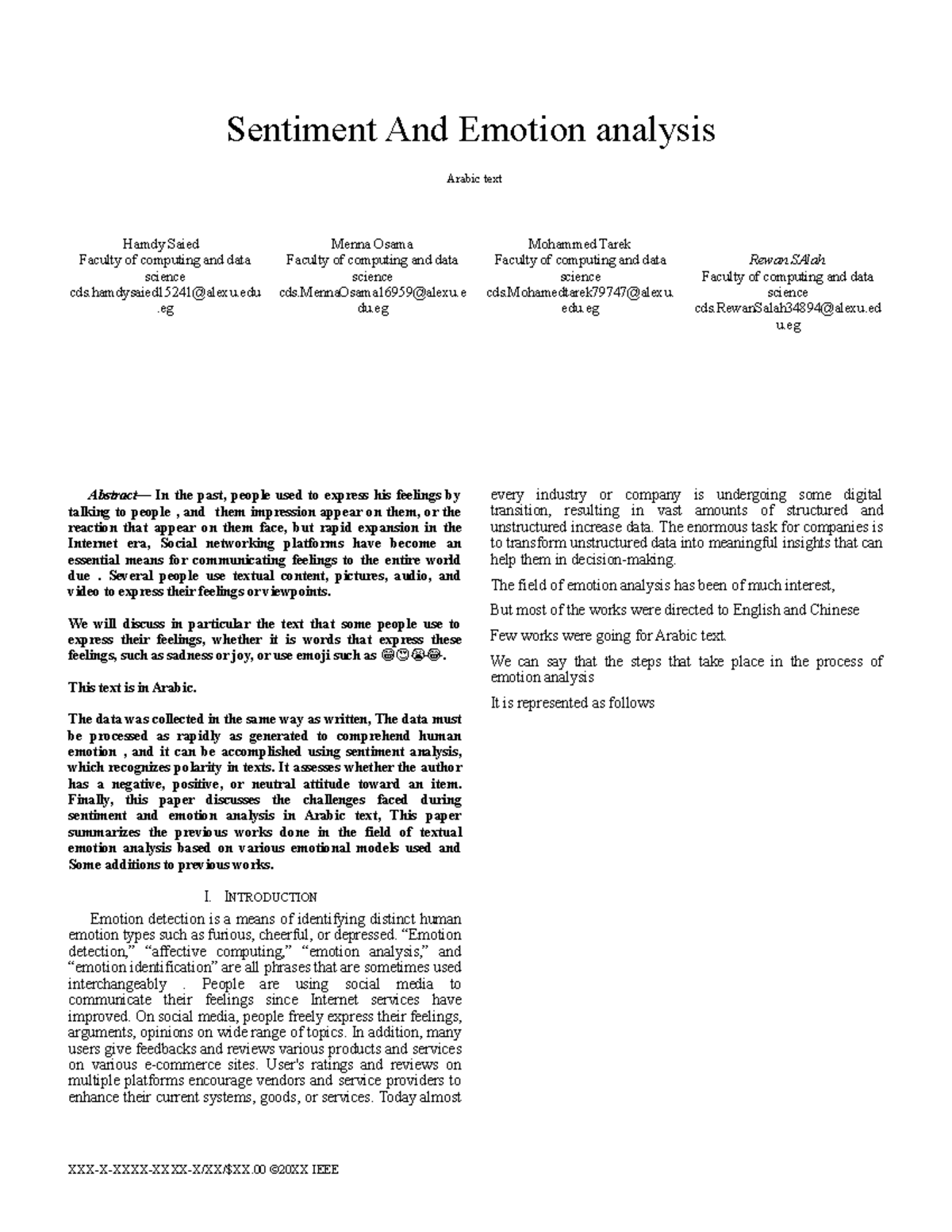Finalreport - nlp - Sentiment And Emotion analysis Arabic text Hamdy Saied Faculty of computing ...