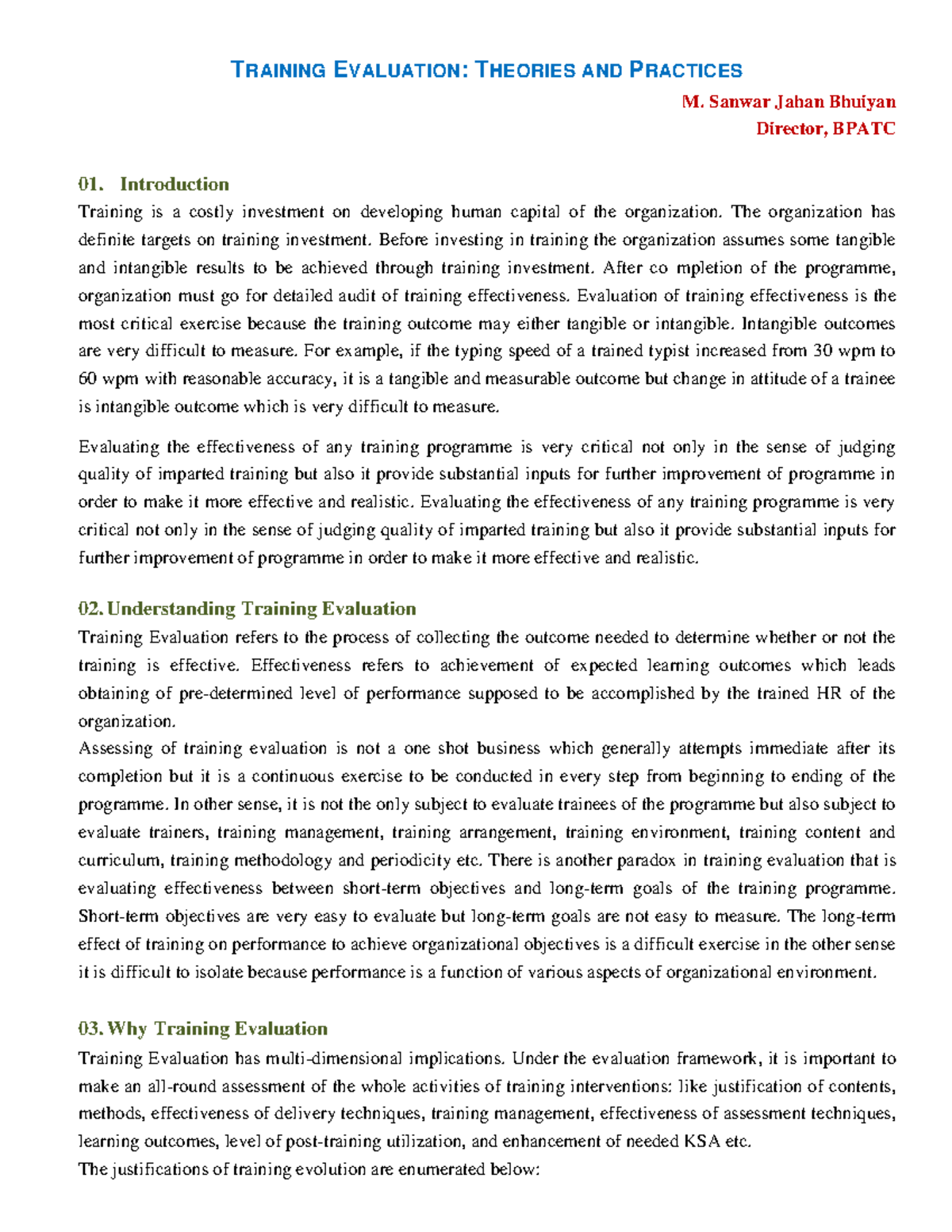 08. Training Evaluation Doc - TRAINING EVALUATION: THEORIES AND ...