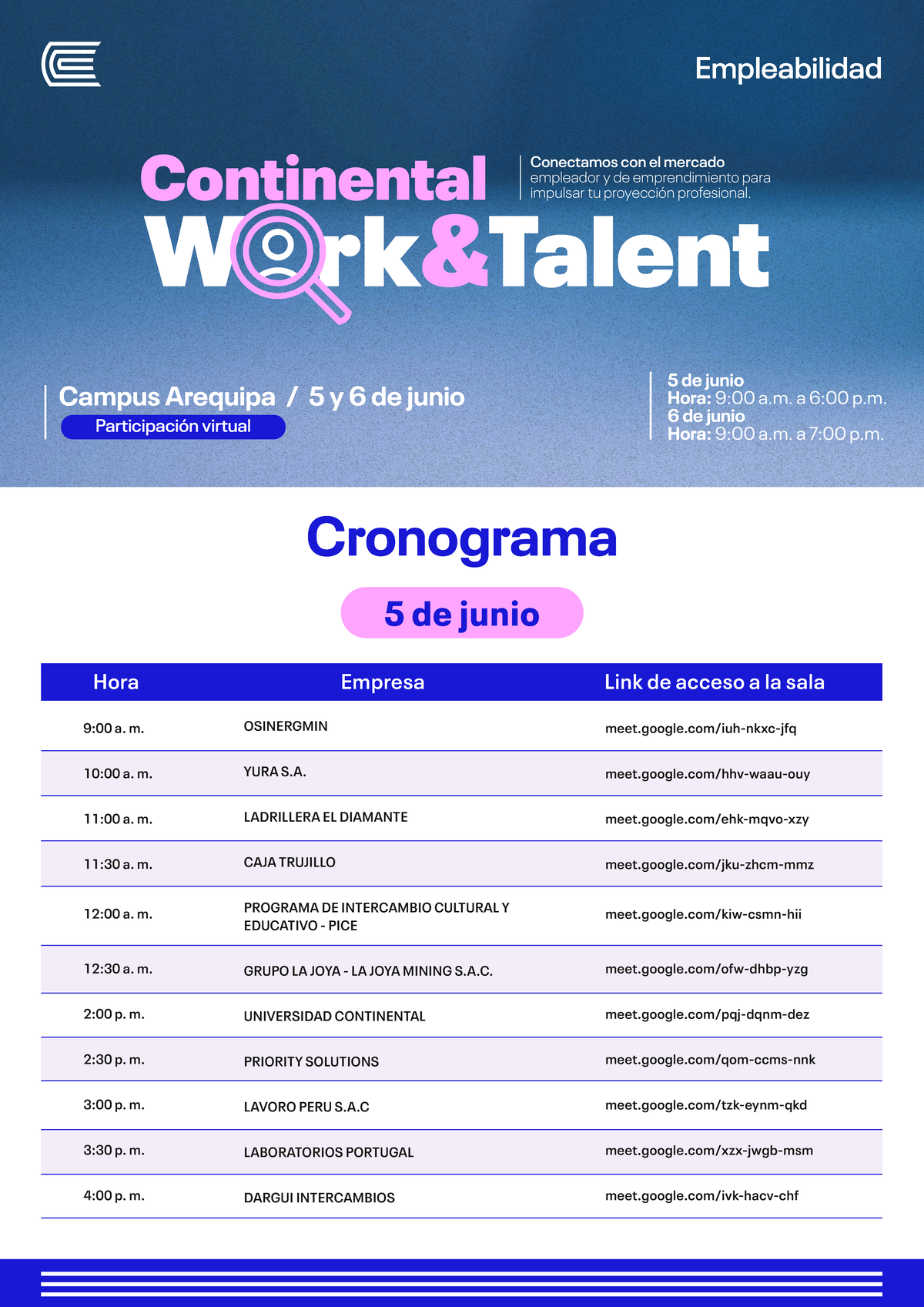 Work&Talent- Cronograma Completo - Conectamos con el mercado empleador y de emprendimiento para ...