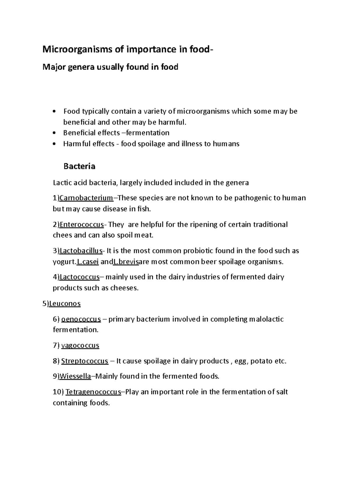 FOOD Microbiology - Microorganisms of importance in food- ####### Major ...