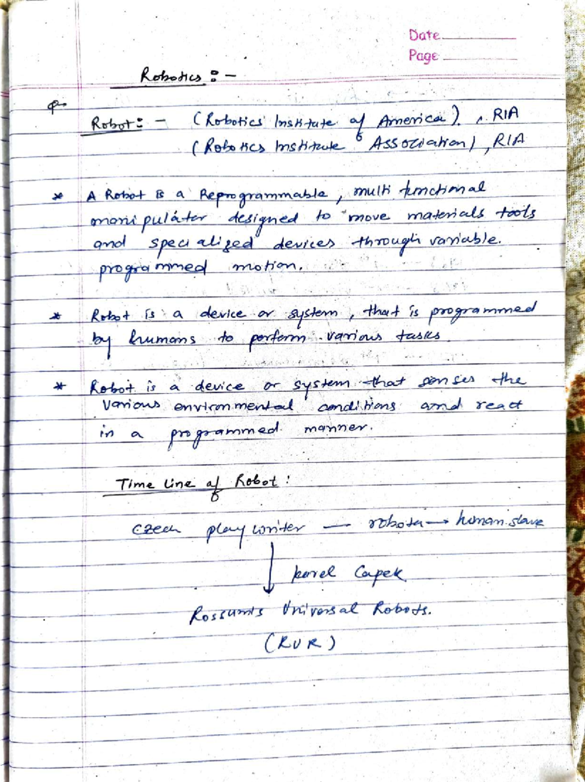 Robotics notes compressed-1 - Date Page Robotics Q Robot: (Robotics ...