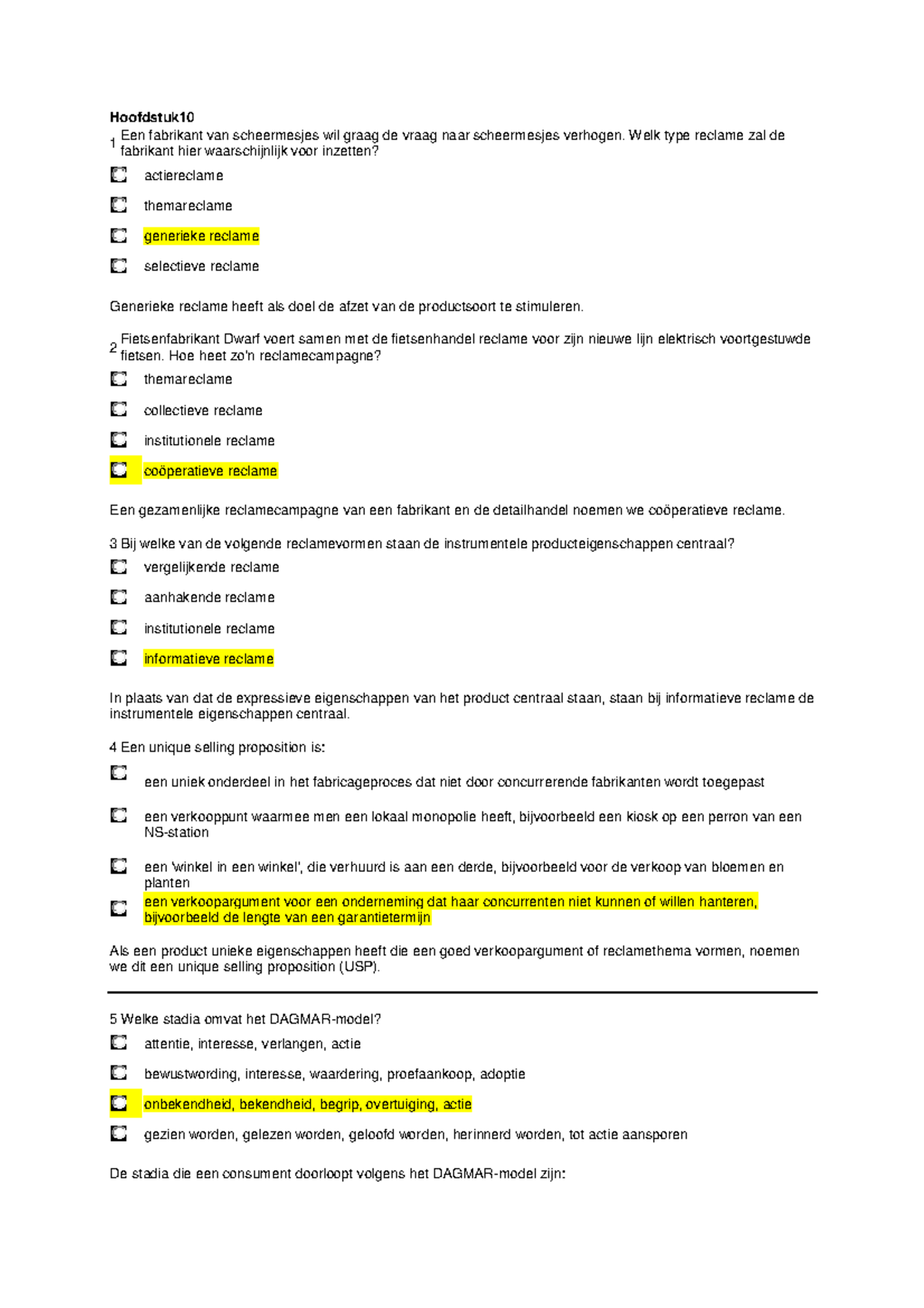 Oefen tentamen vragen en samenvatting van hoofdstuk 10 en 11 uit grondslagen van de marketing ...