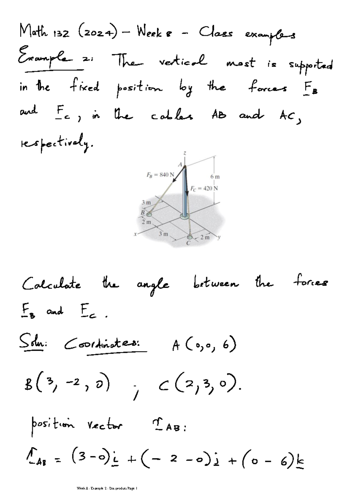 7. Week 8 - Example 2 - Dot product - MATH132H1 - Studocu