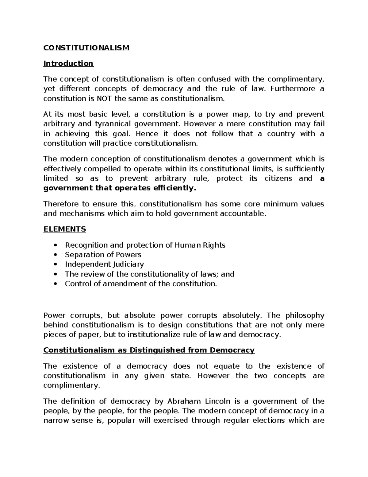 Lecture 3 constitutional - CONSTITUTIONALISM Introduction The concept ...