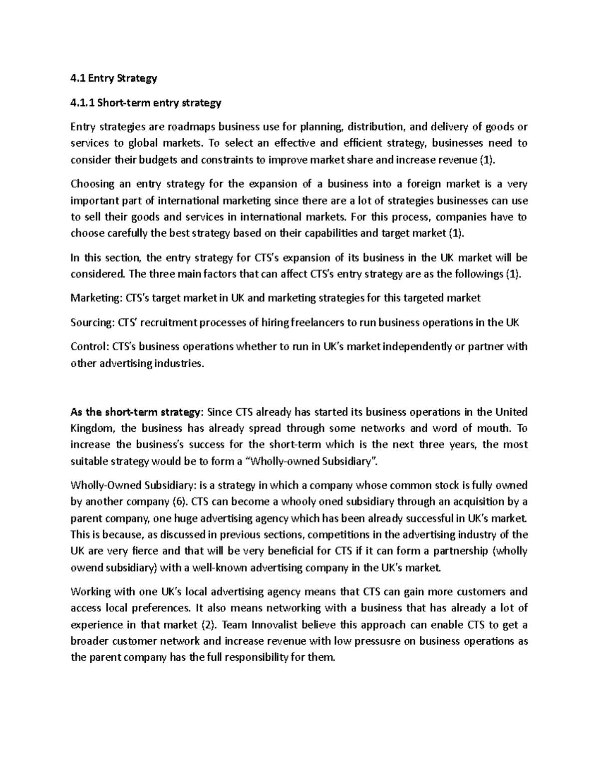 4.1 Entry Strategy - International business plan weekly submissions - 4 ...