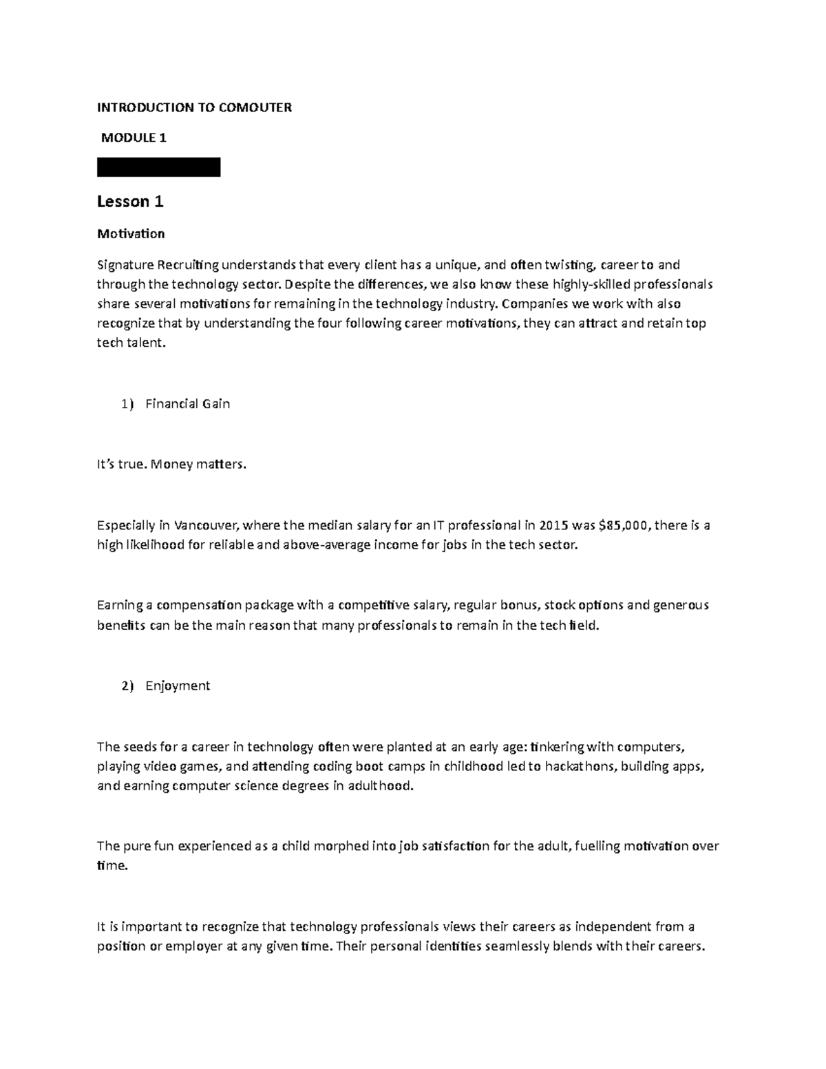 ITC - Introduction to computer module 2 - INTRODUCTION TO COMOUTER ...