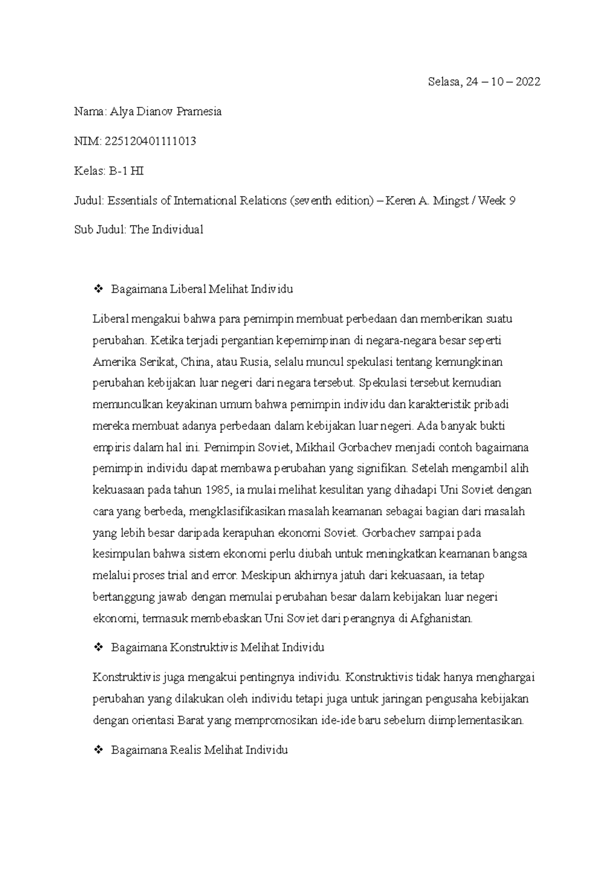 Review Chapter 8 PHI - PHI - Selasa, 24 – 10 – 2022 Nama: Alya Dianov ...