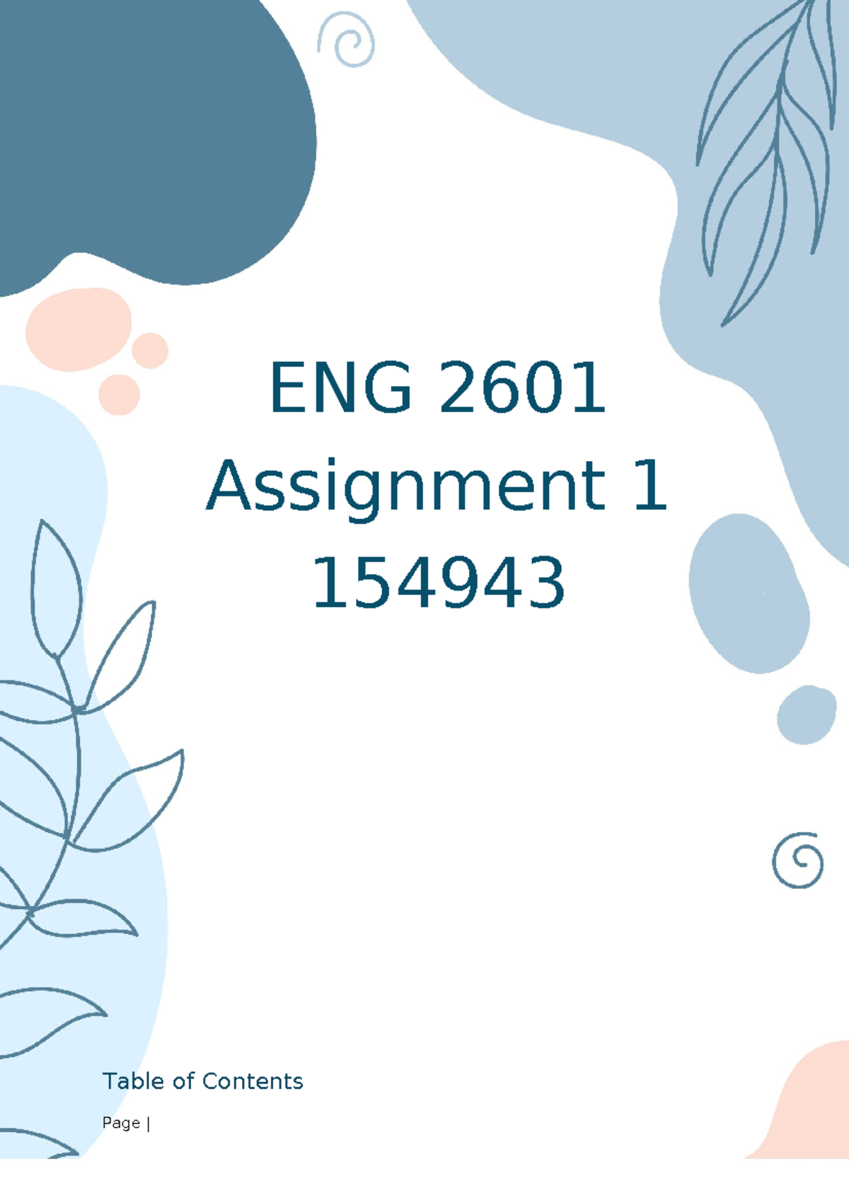 ENG 2601 Assignment 1 - Table of Contents ENG 2601 Assignment 1 154943 ...