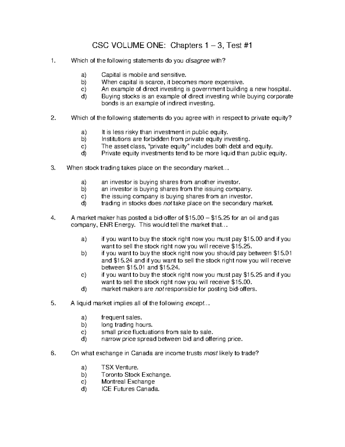 Csc Question Bank Vol 1 Csc Volume One Chapters 1 3 Test Which Of The Following Statements