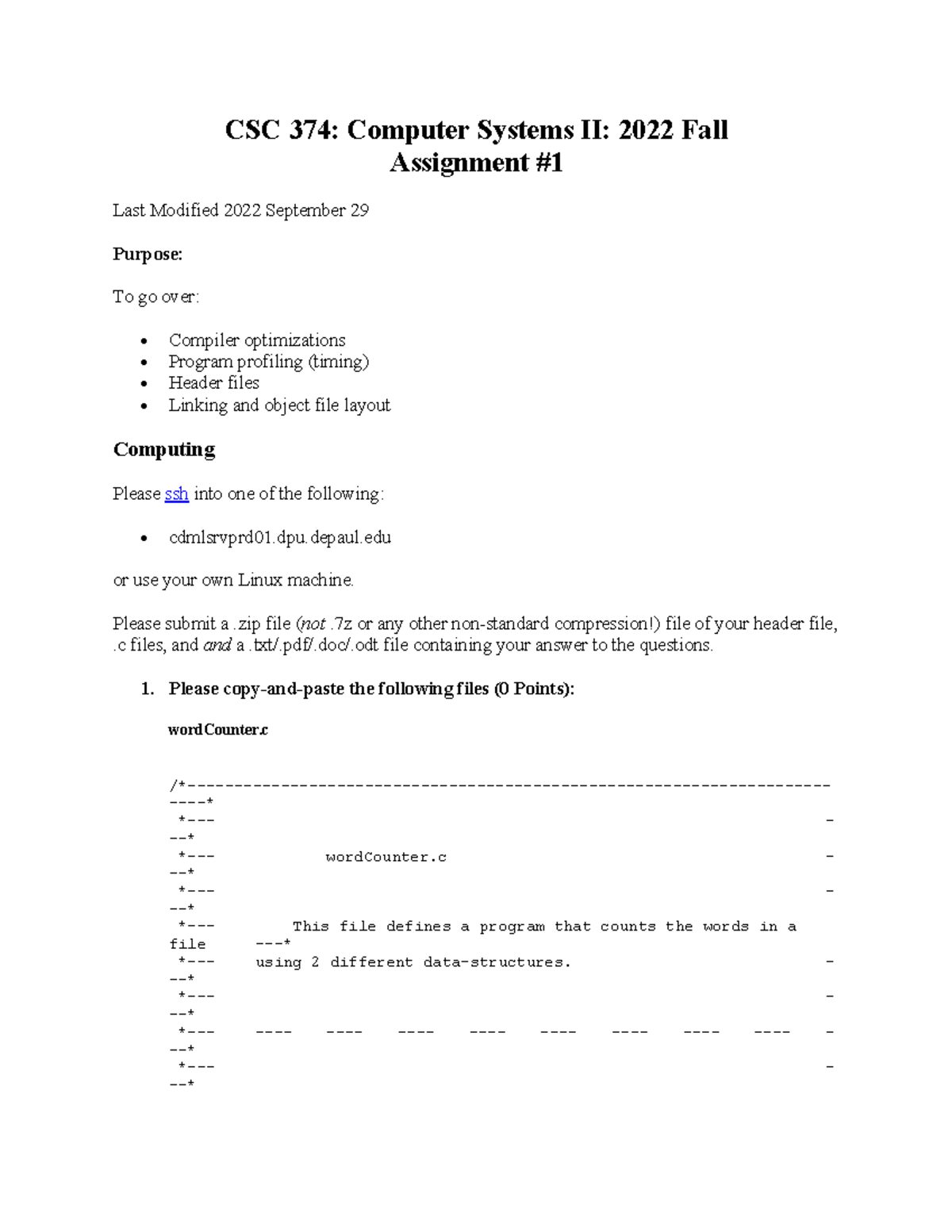 202223-1Fal 374 Assign 1 - CSC 374: Computer Systems II: 2022 Fall ...