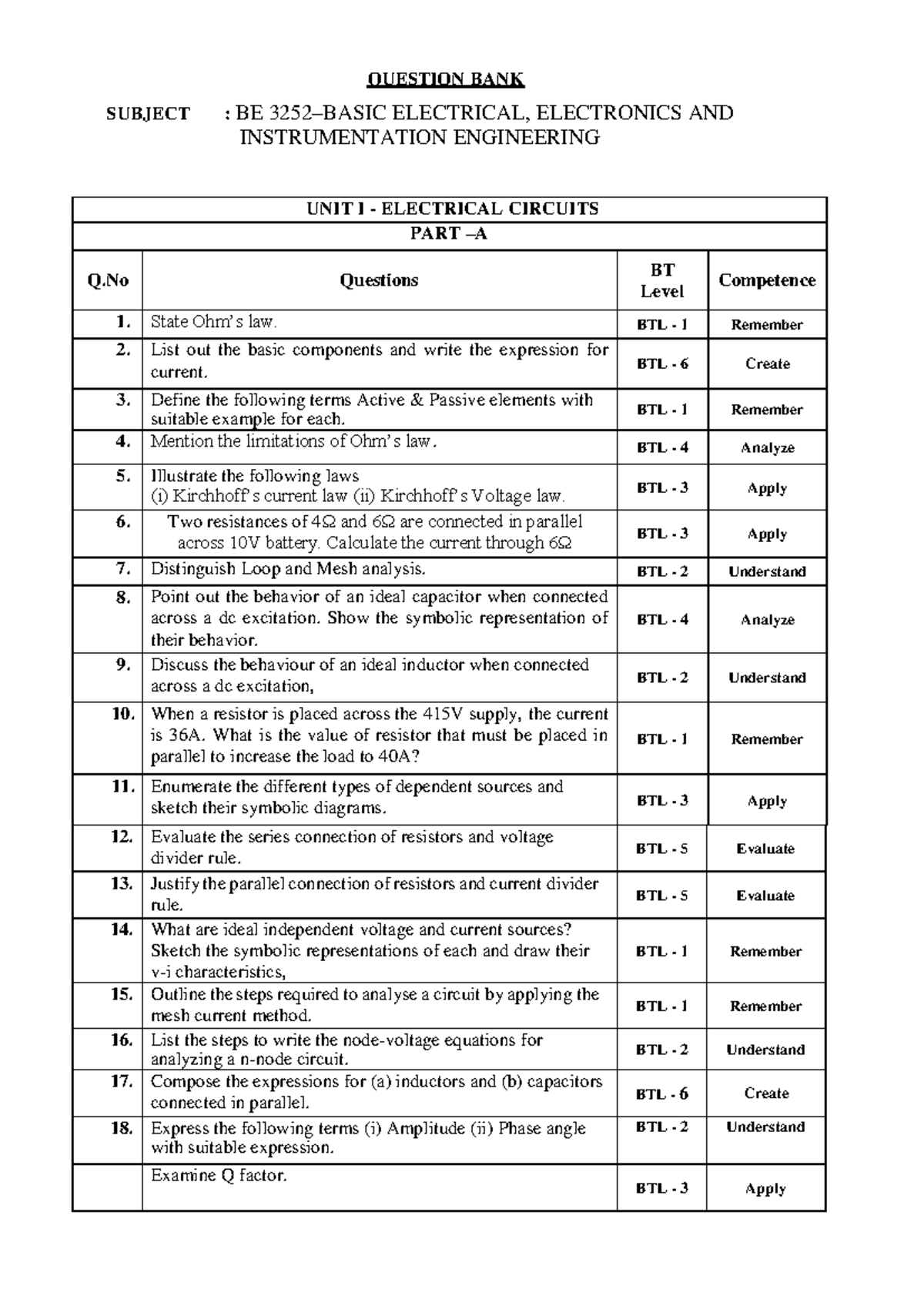 BE3252-Question-Bank - QUESTION BANK SUBJECT : BE 3252–BASIC ELECTRICAL ...