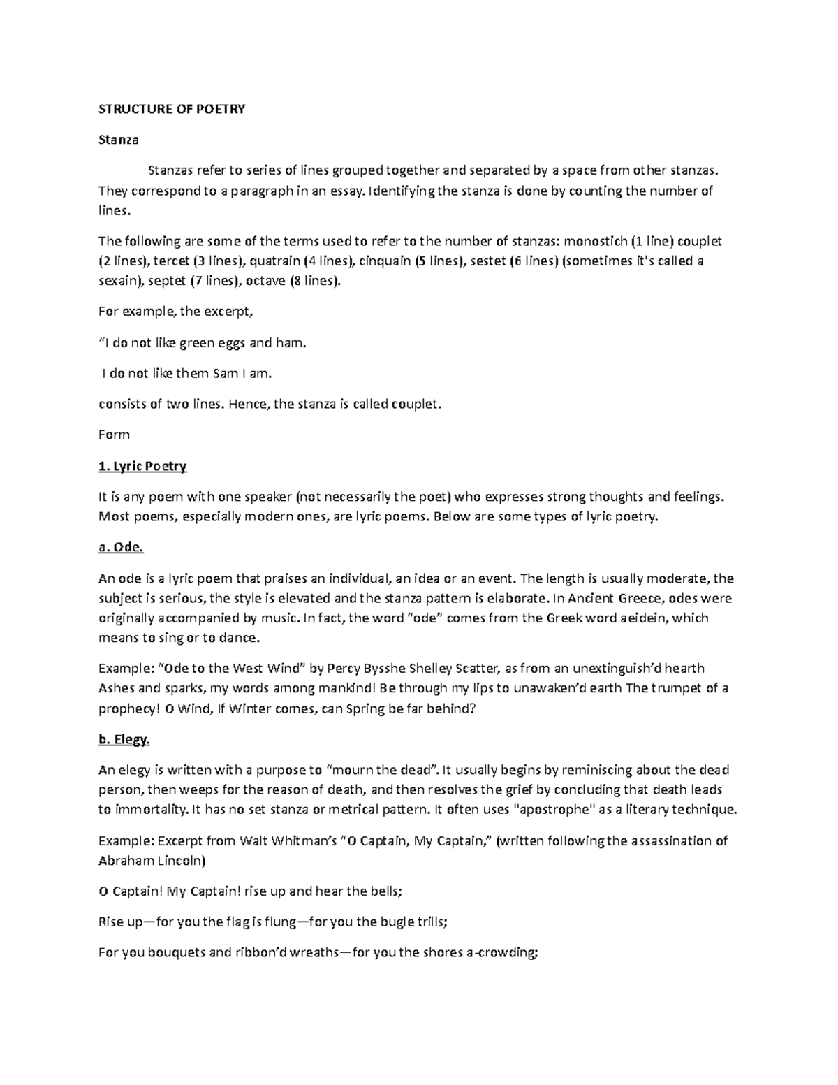 Structure-OF- Poetry - A CREATIVE WRITING NOTES - STRUCTURE OF POETRY ...