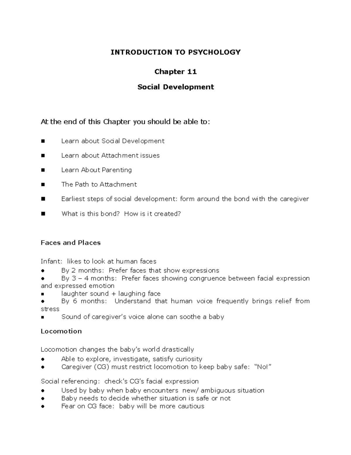 Social Development Notes - INTRODUCTION TO PSYCHOLOGY Chapter 11 Social ...