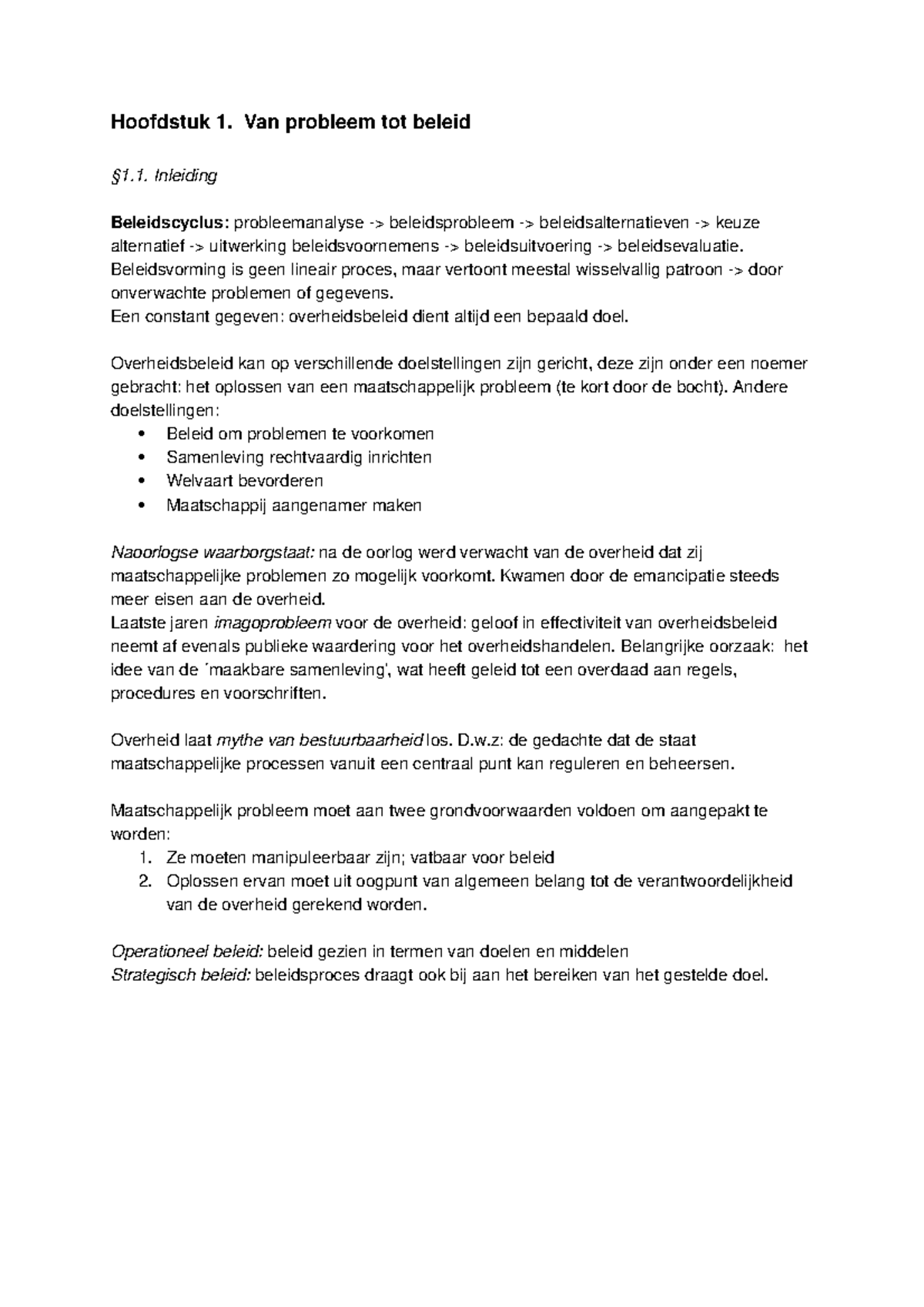 Beleidsinstrumenten - samenvatting - Hoofdstuk 1. Van probleem tot ...