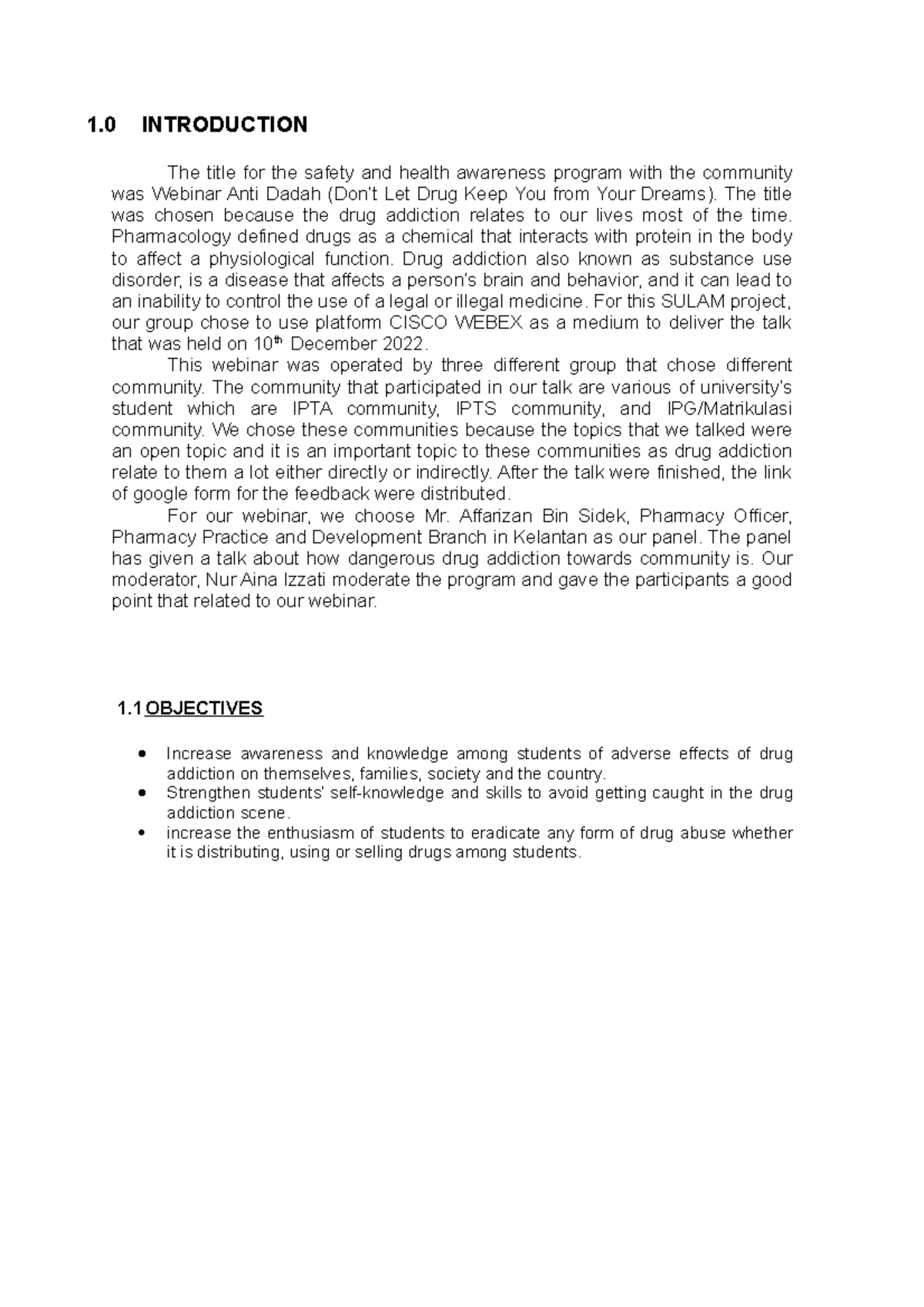 Self reflection report - 1 INTRODUCTION The title for the safety and ...