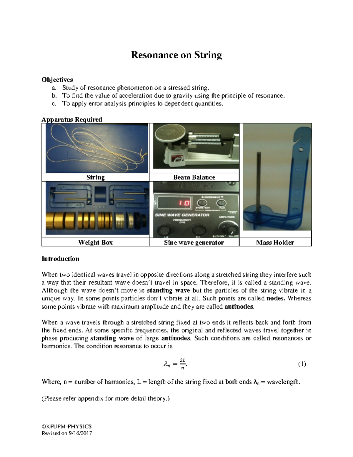 Resonance on strings sep 2017 revised - ©KFUPM-PHYSICS Resonance on String Objectives a. Study ...