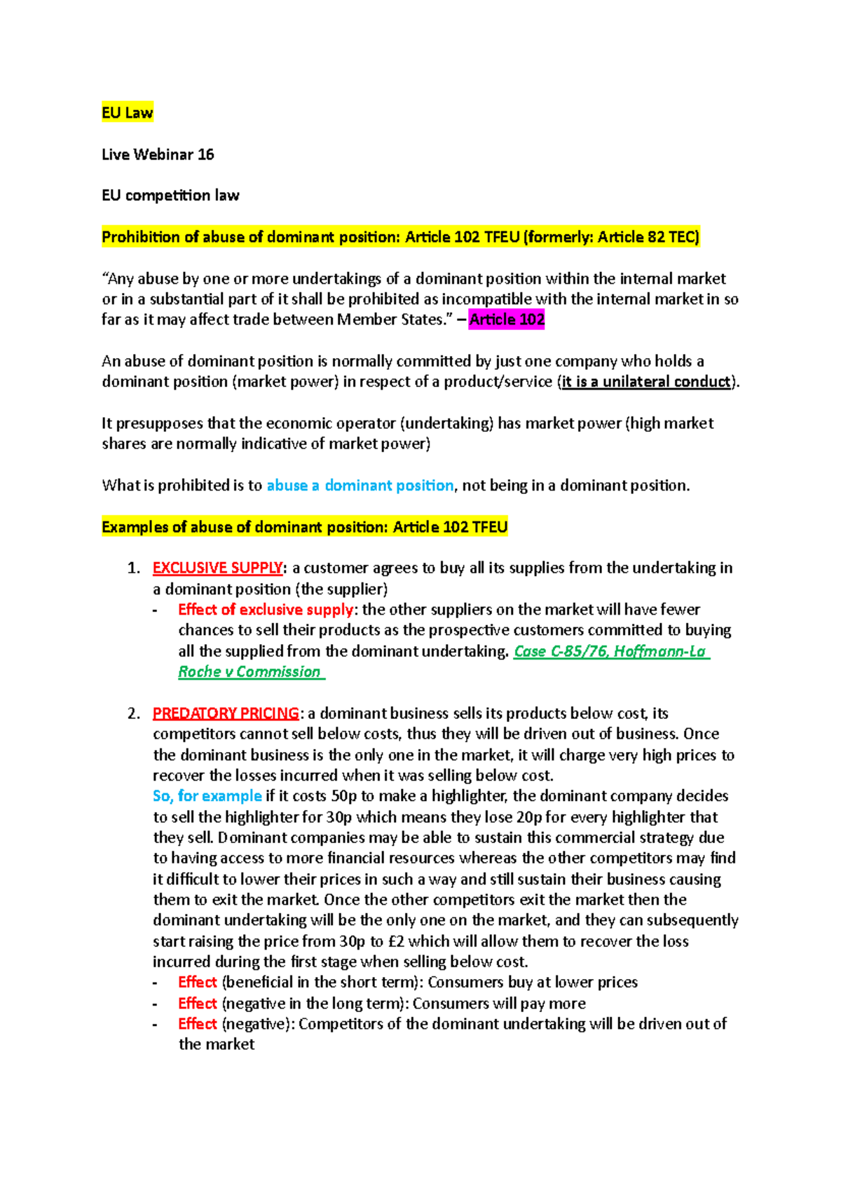 EU competition law - Article 102 TFEU - EU Law Live Webinar 16 EU ...