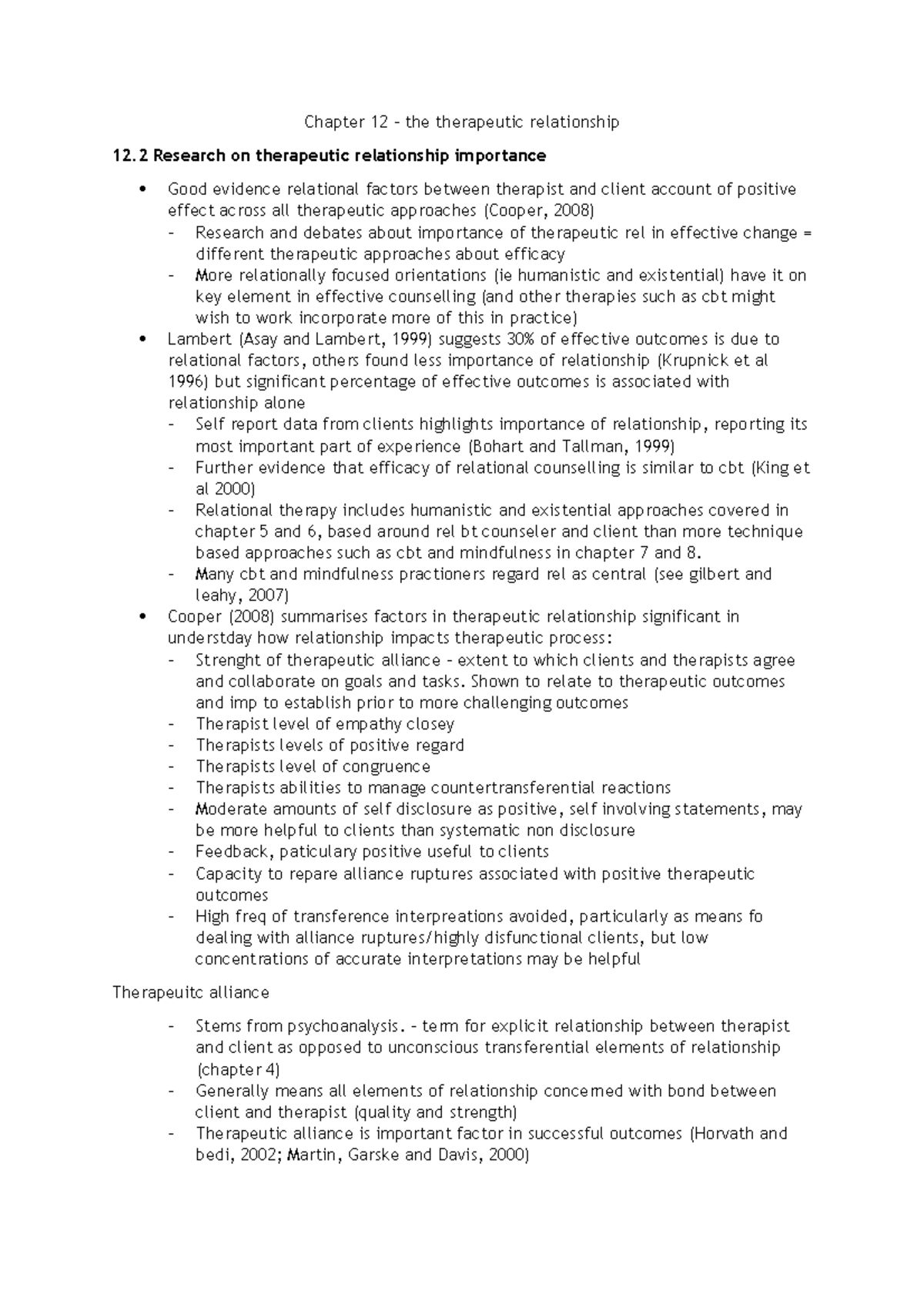 Chapter 12 - Chapter 12 – the therapeutic relationship 12 Research on ...