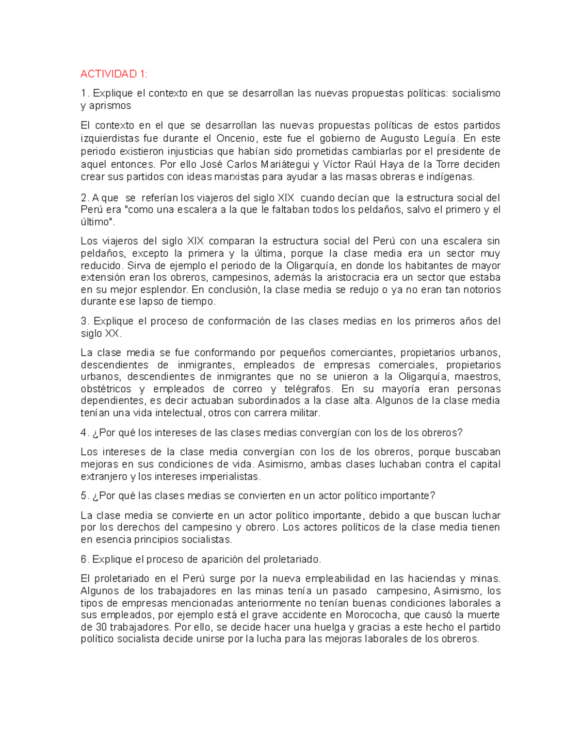 Aprismo y Socialismo - Actividad 1 y 2 - ACTIVIDAD 1: Explique el ...