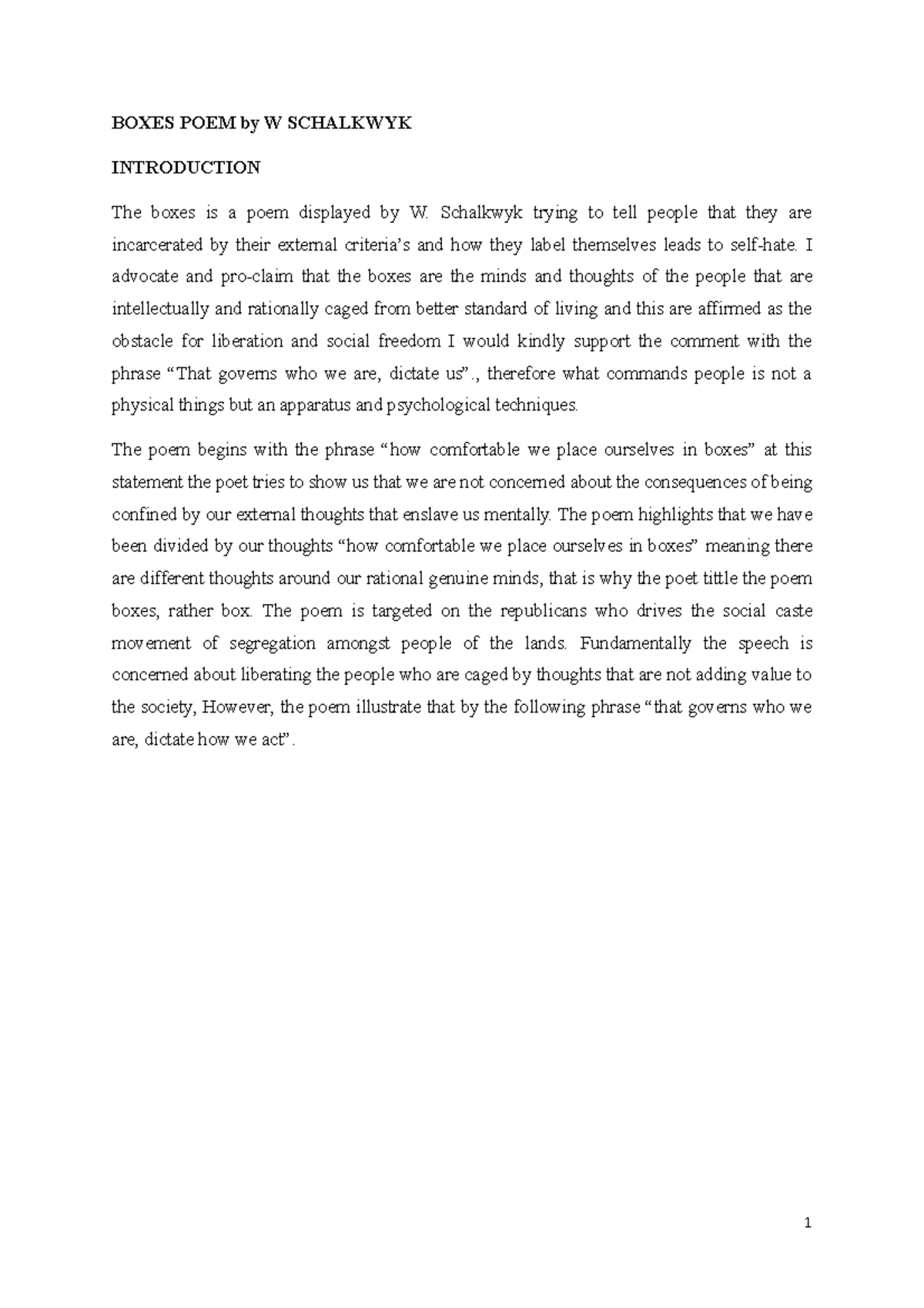 Boxes POEM by W Schalkwyk ENG302 english and communication - BOXES POEM ...