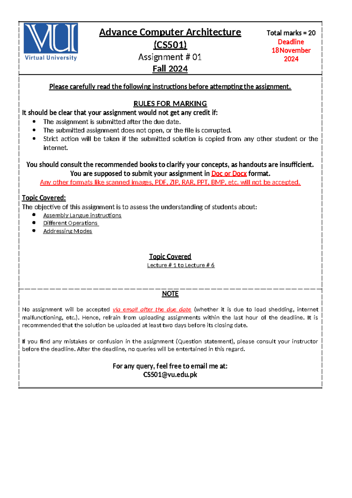 Fall 2024 CS501 1 - Ca 501 - Advance Computer Architecture (CS501) Assignment # 01 Fall 2024 ...
