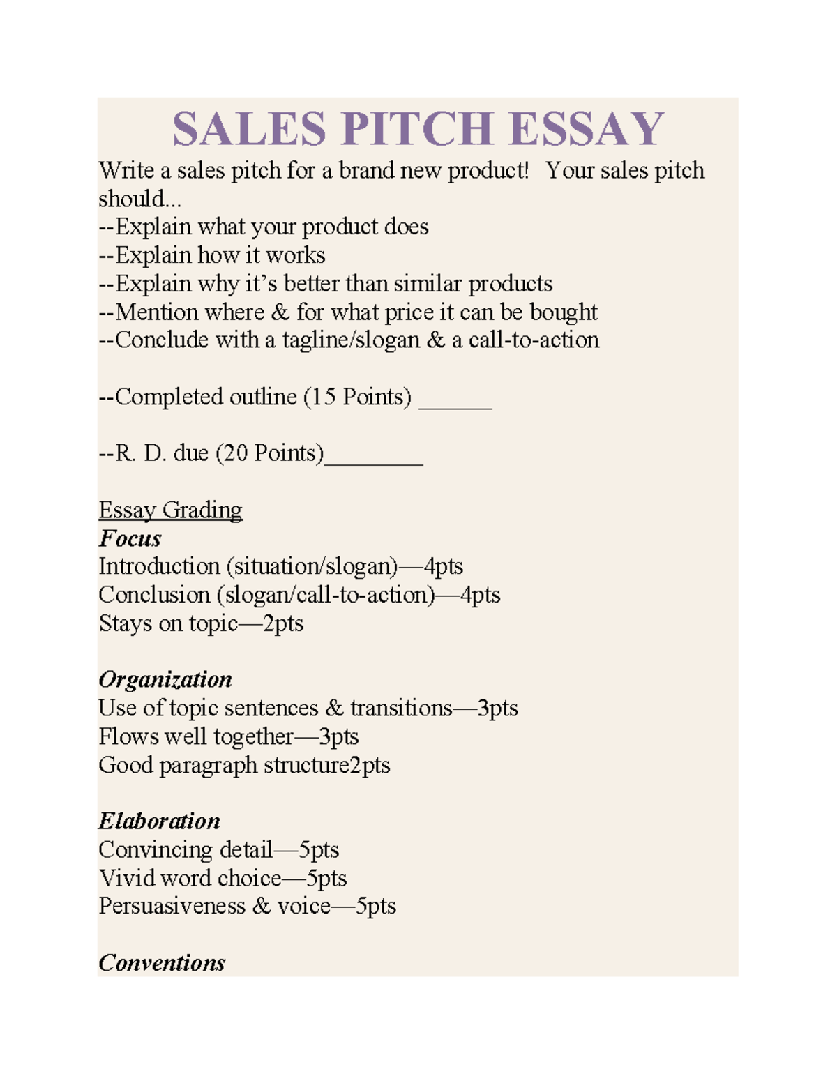 Spako sales pitch - Entrepreneurship - SALES PITCH ESSAY Write a sales ...
