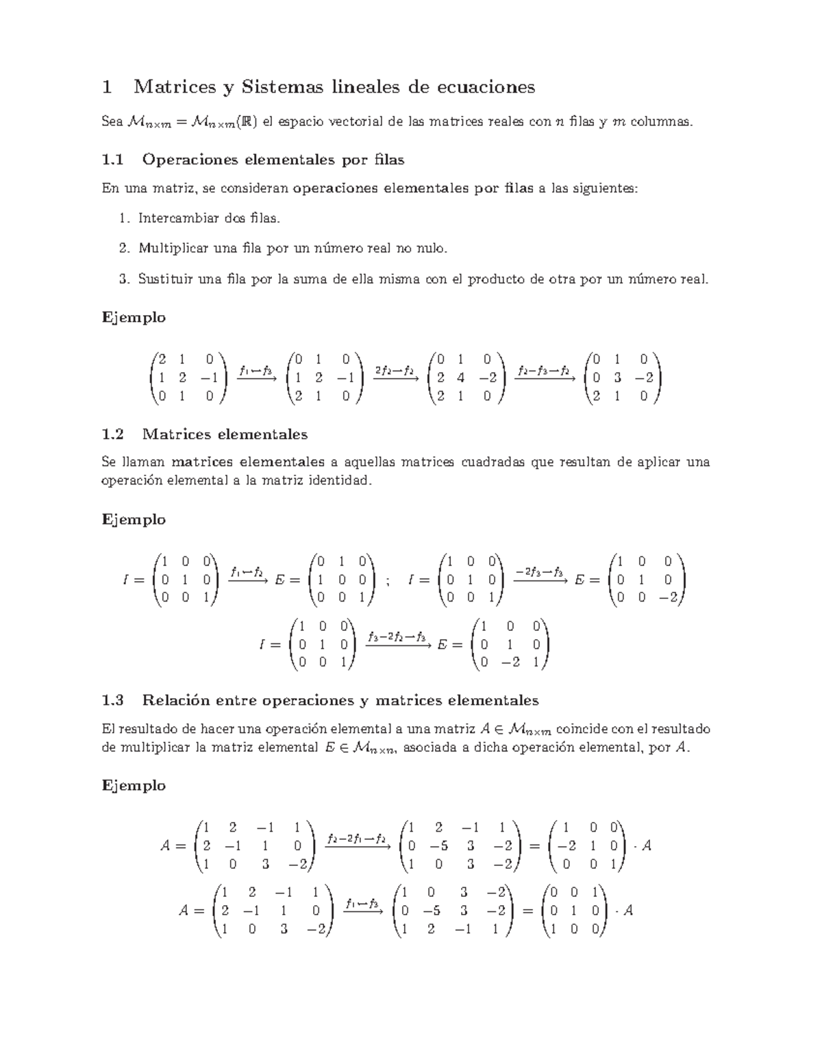 Prácticas Álgebra: Apuntes y ejercicios de Matrices y Sistemas lineales ...