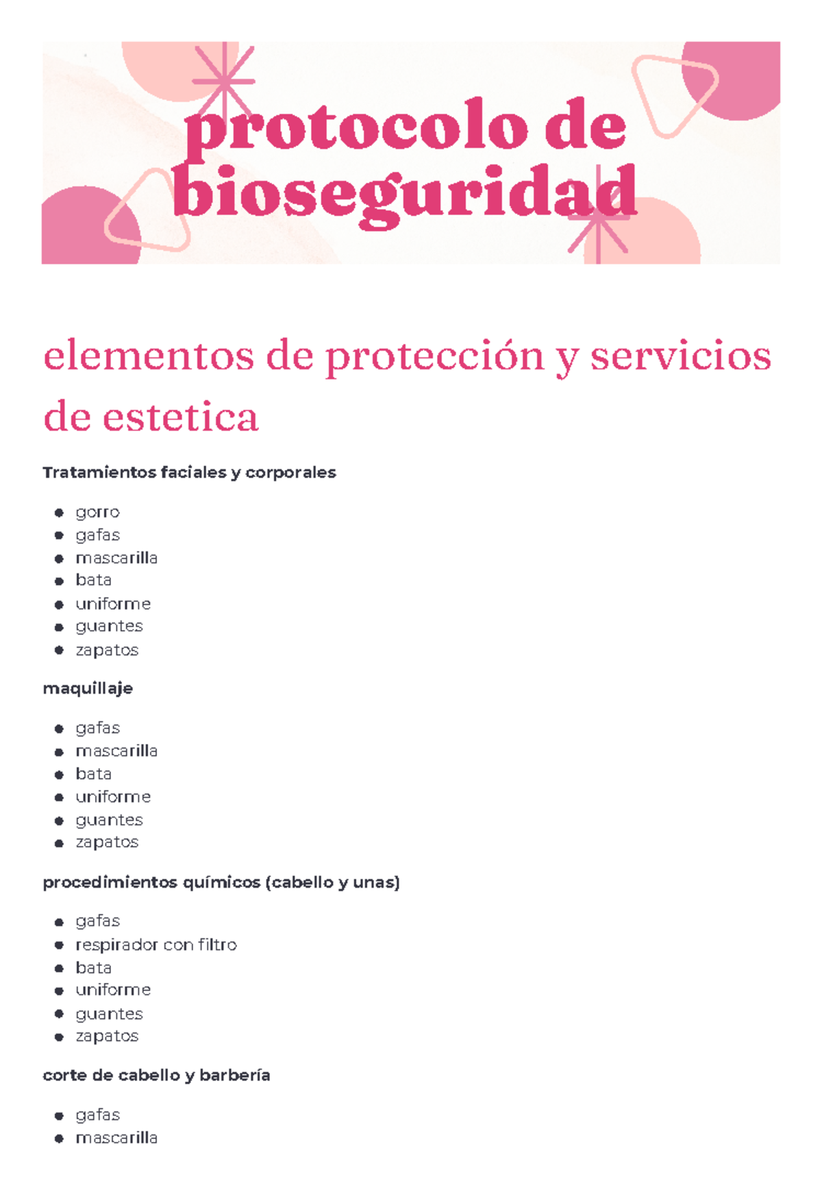 Protocolo de bioseguridad - elementos de protección y servicios de ...