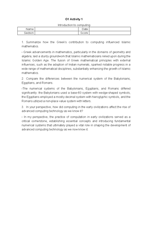 01 Activity 1 Intro to computing - O1 Activity 1 Introduction to ...