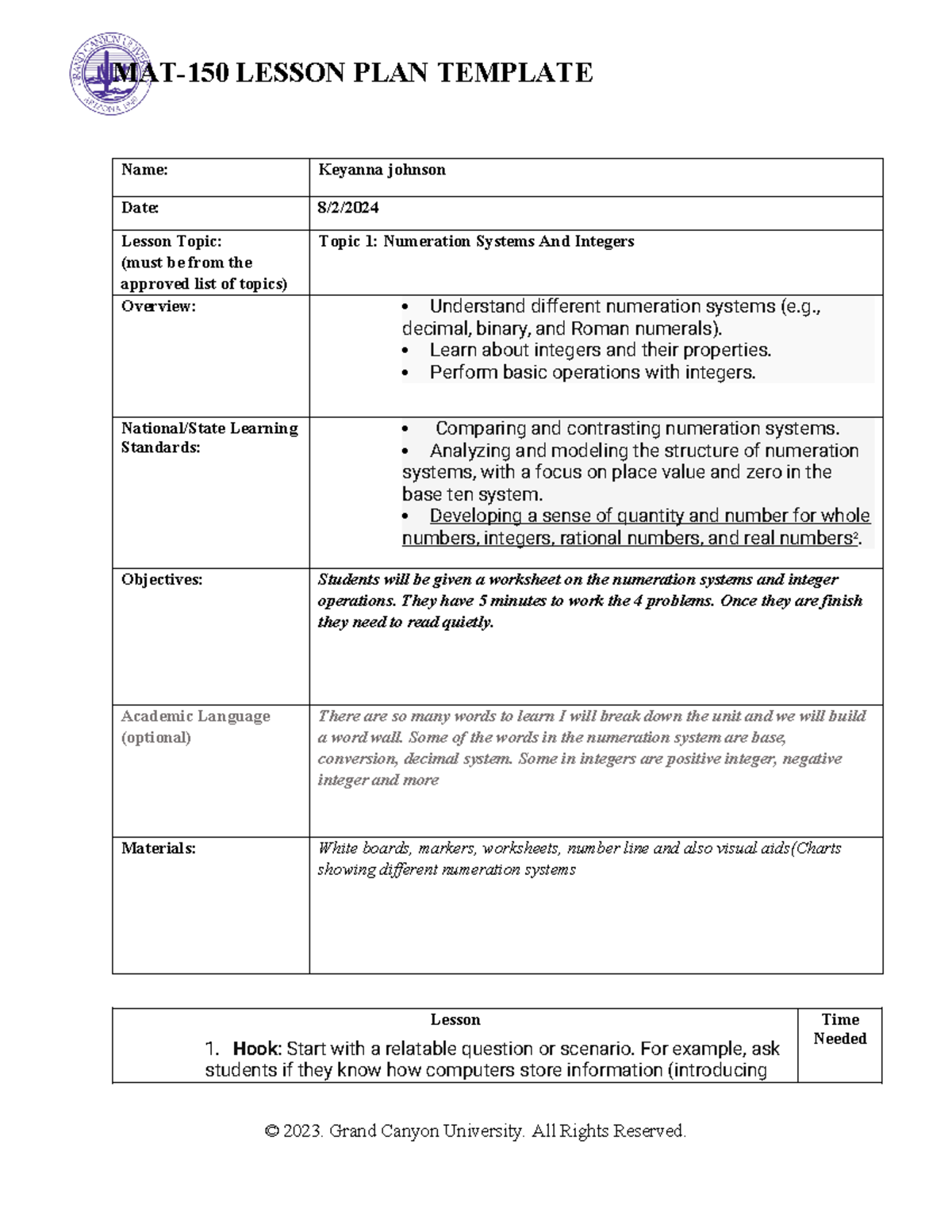 MAT-150 Lesson Plan Template - MAT-150 LESSON PLAN TEMPLATE Name ...