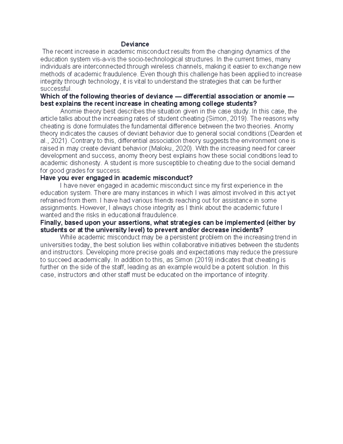 Deviance discussion - assignments - Deviance The recent increase in ...