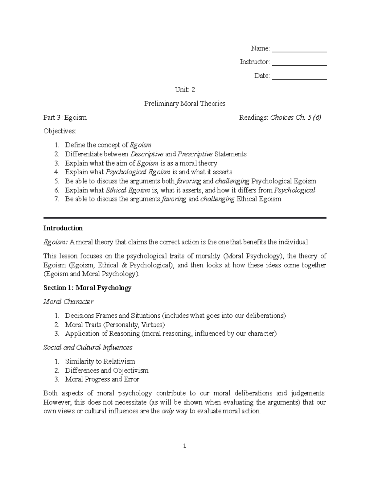 Moral Psychology Syllabus