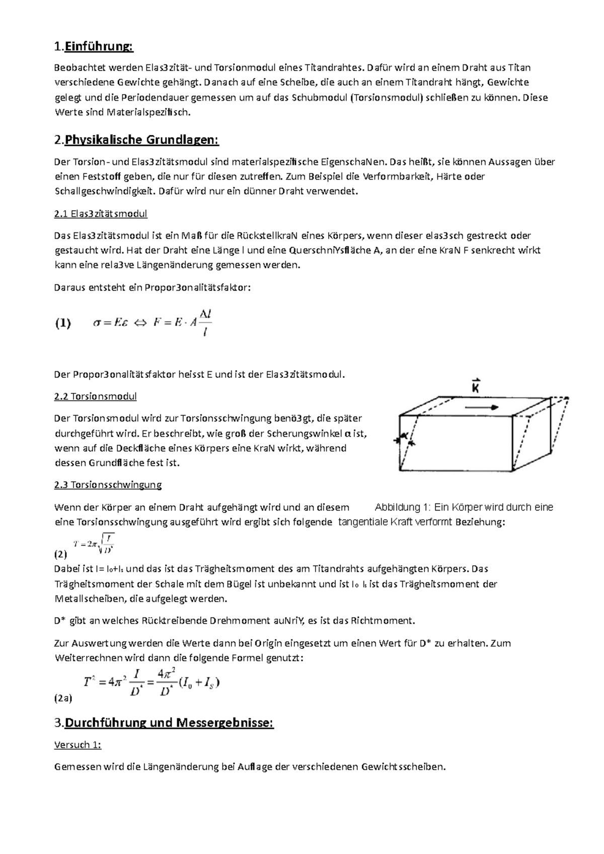 M2 Protokoll Anfänger Praktikum 1 Physik - 1ührung: Beobachtet werden ...