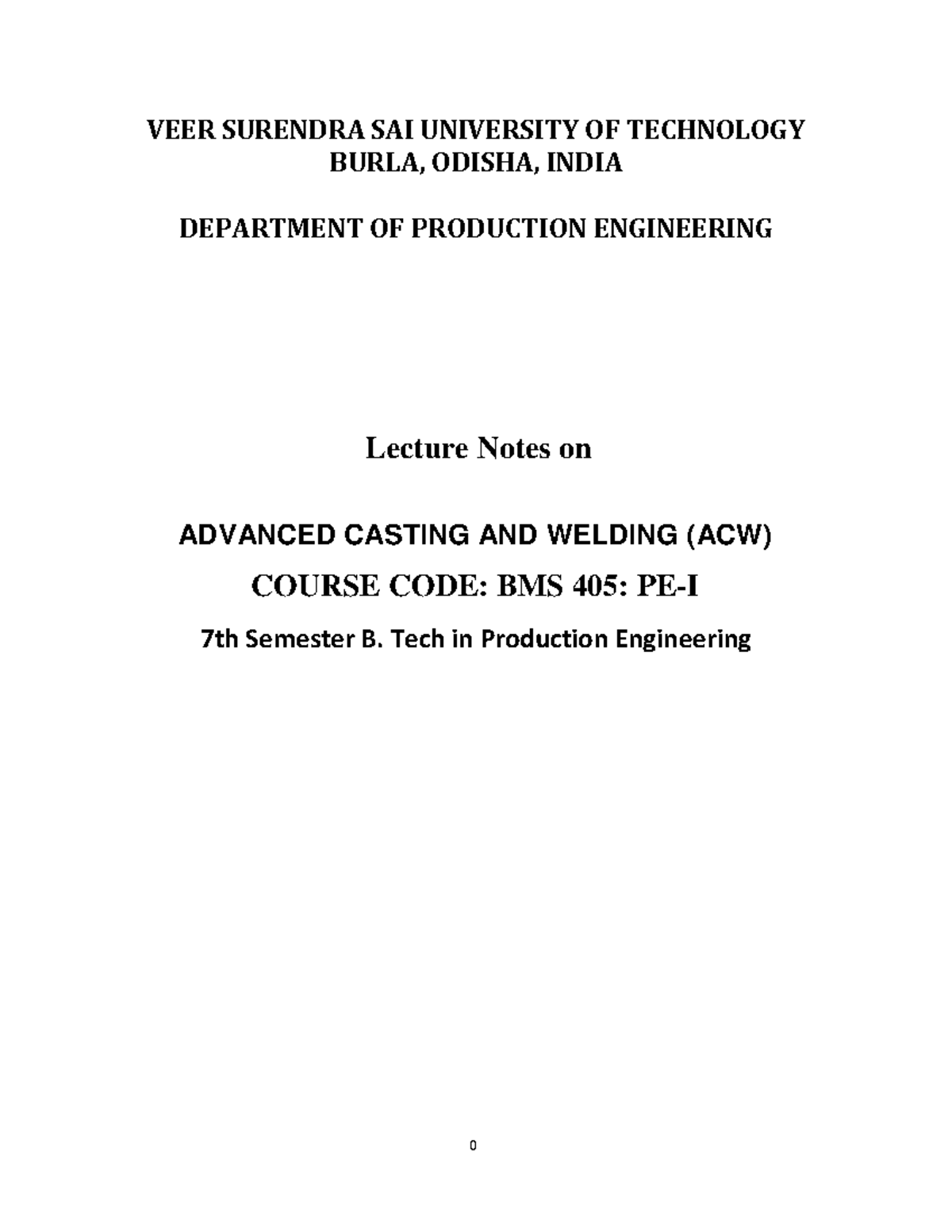 Casting Notes - VEER SURENDRA SAI UNIVERSITY OF TECHNOLOGY BURLA ...