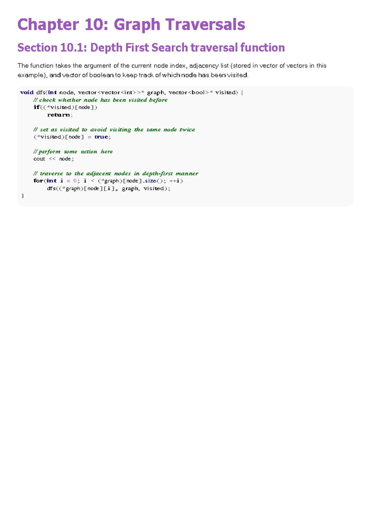 Algorithms 4 - void dfs(int node, vector * graph, vector* visited) { // check whether - Studocu