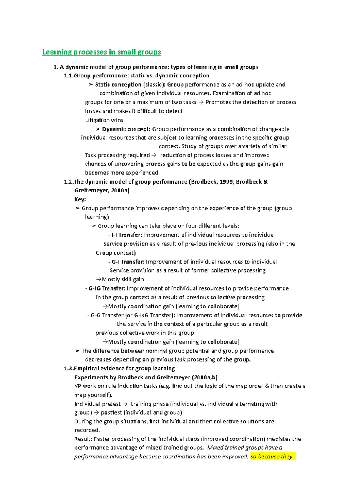 Lecture notes 9 - Learning in small groups - Learning processes in ...