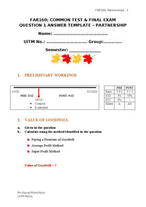 5. FAR160 Steps to Answer Partnership CT & FA Qs - Pn Mohd FAR160 ...