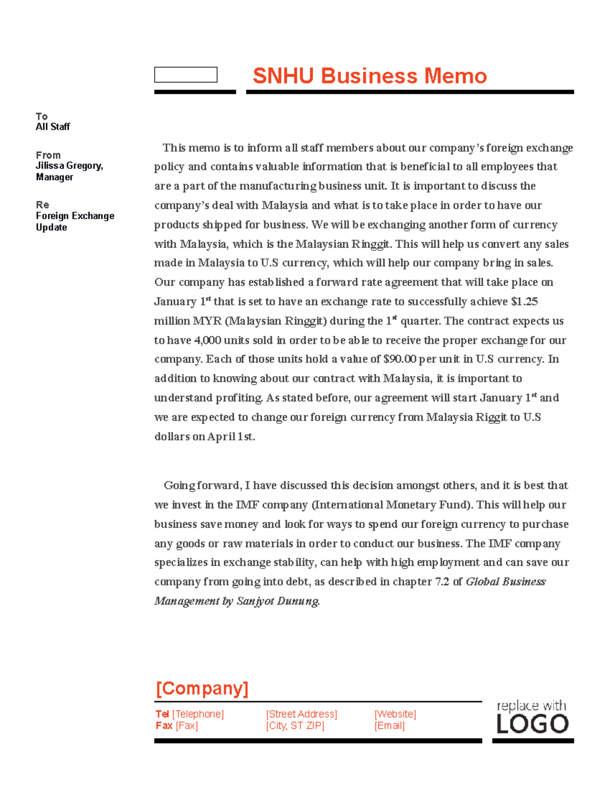 SNHU Business Memo for Global business management - SNHU Business Memo ...