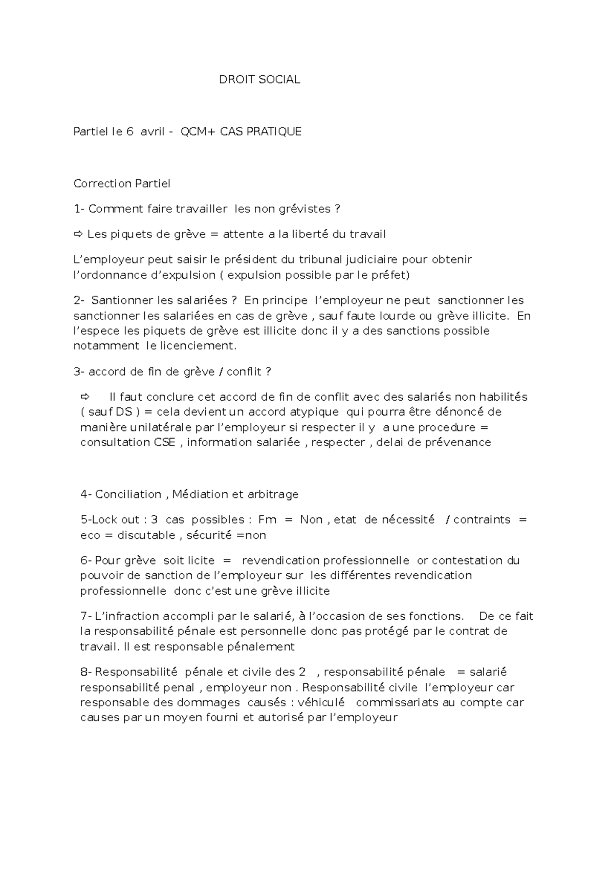 Droit Social - DROIT SOCIAL Partiel le 6 avril - QCM+ CAS PRATIQUE ...
