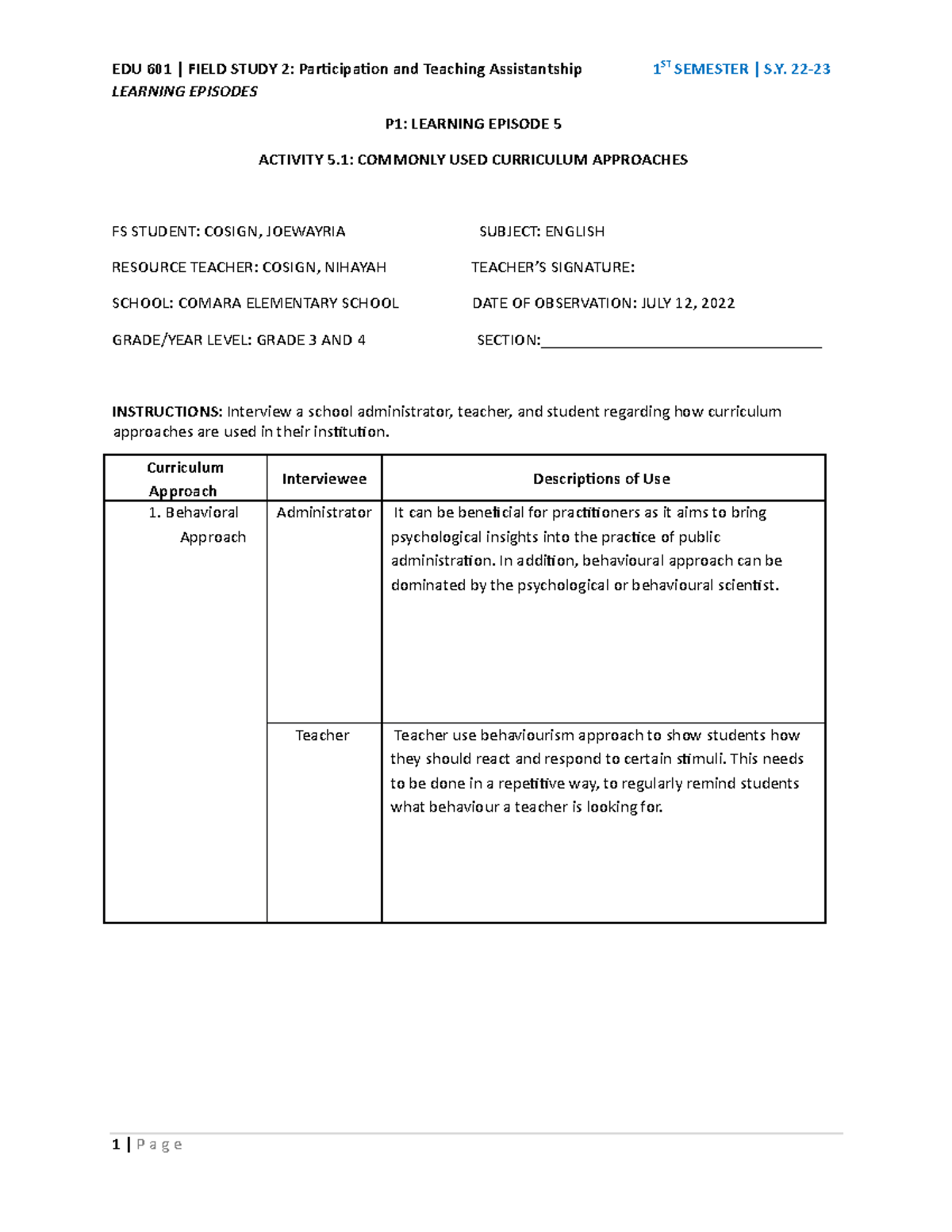 FS2 Episode 5 - LEARNING EPISODES P1: LEARNING EPISODE 5 ACTIVITY 5 ...