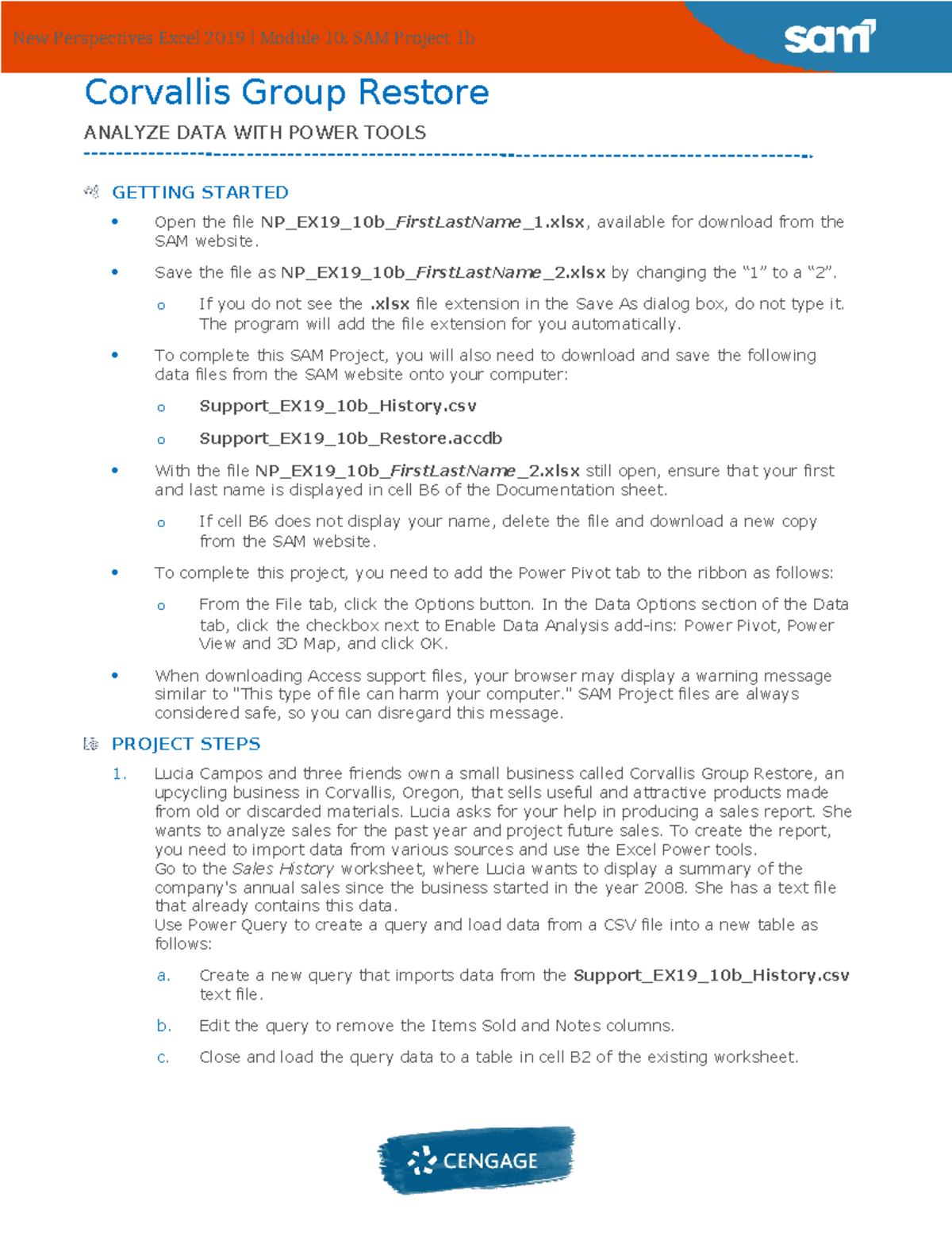 Instructions NP EX19 10b - Corvallis Group Restore ANALYZE DATA WITH POWER TOOLS GETTING STARTED ...