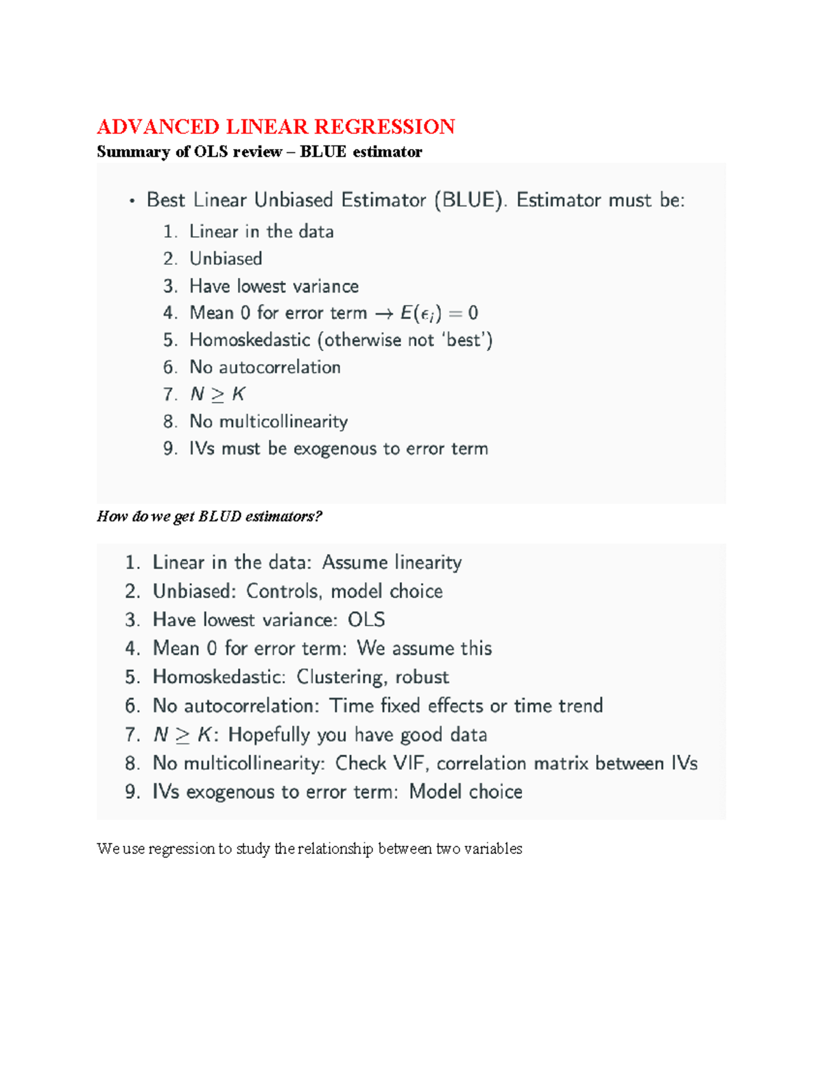 Advanced Linear Regression - ADVANCED LINEAR REGRESSION Summary of OLS ...