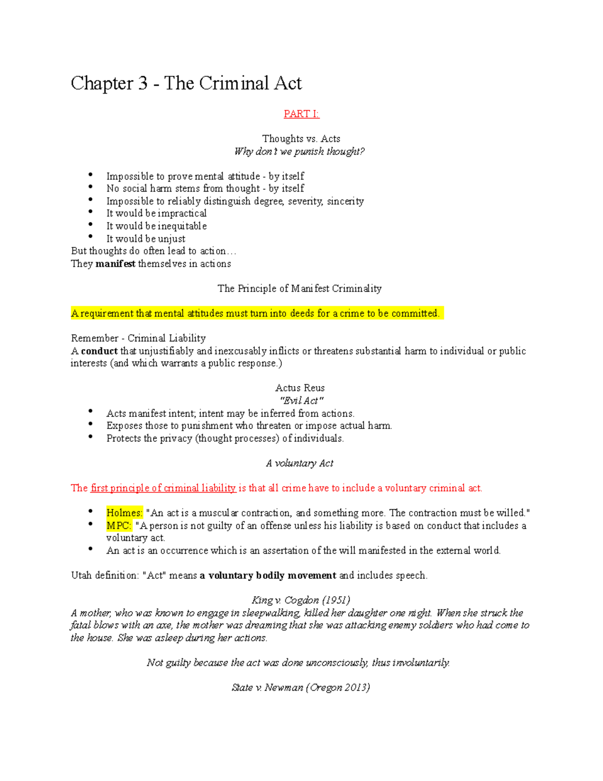 CJ Notes 1330 chap 3 - Chapter 3 1330 - Chapter 3 - The Criminal Act ...