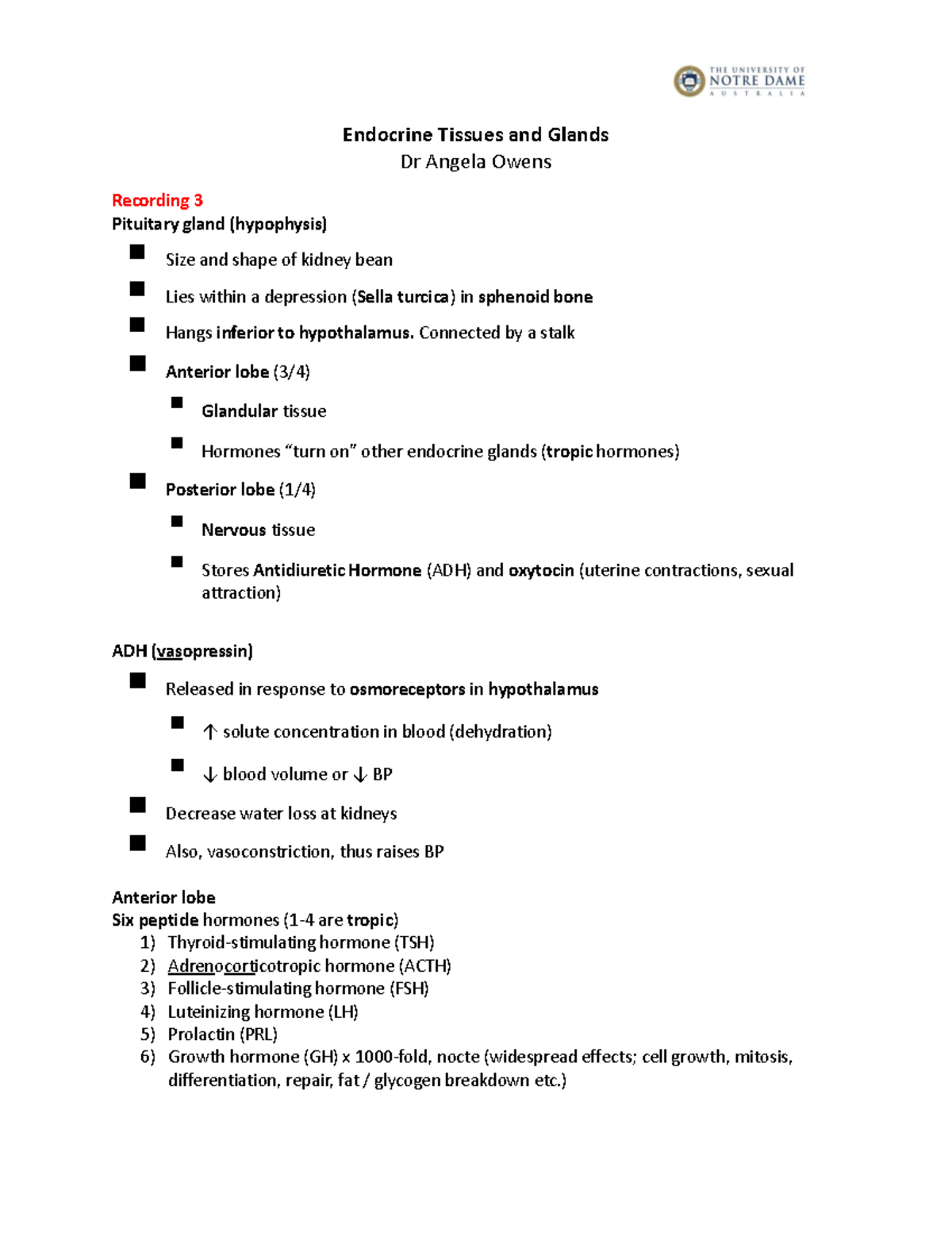 2024 Week 6 Lecture B Endocrine System - ####### Endocrine Tissues and ...