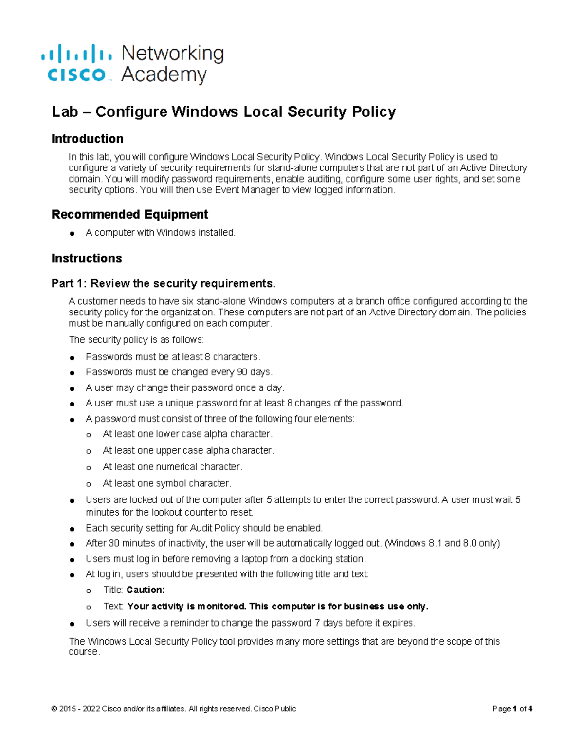 13 3 2 5 Lab Configure Windows Local Security Policy Introduction In This Lab You Will