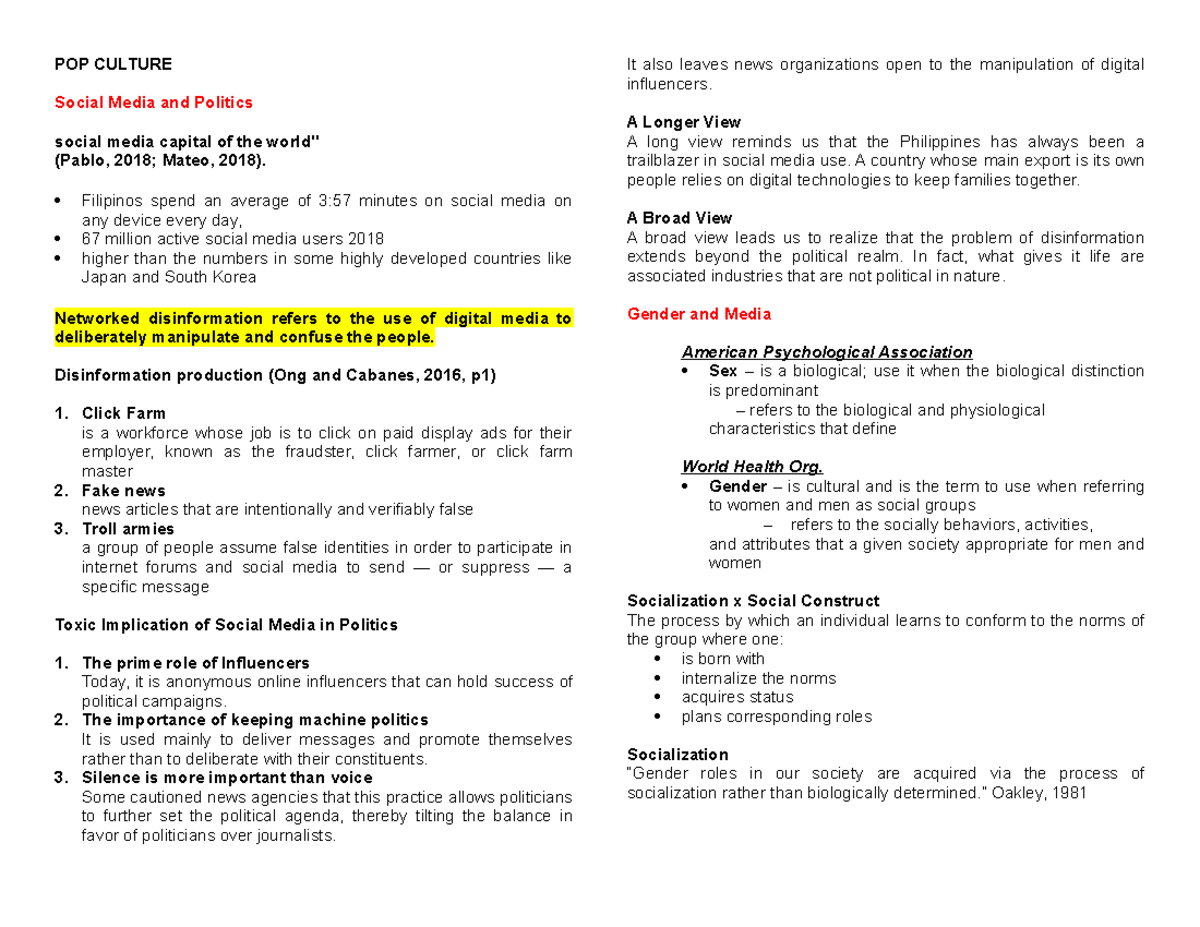 POP- Culture - POP CULTURE Social Media and Politics social media ...